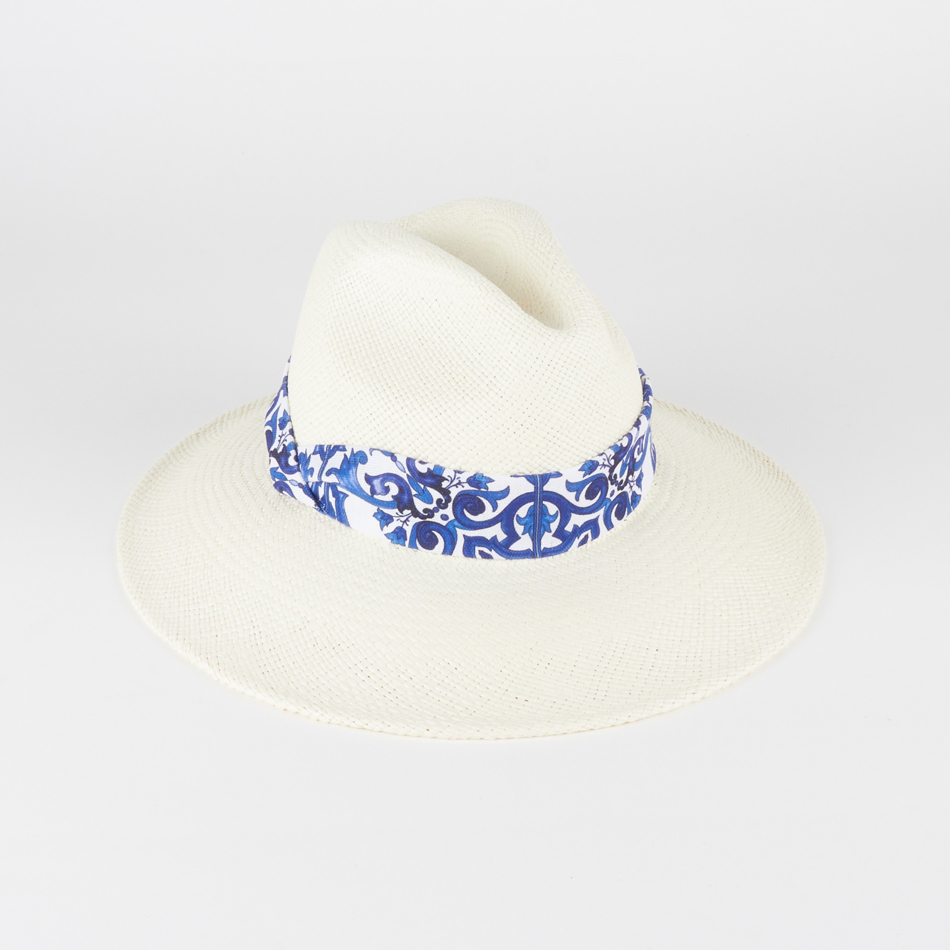 Women's Panama hat with majolica print
