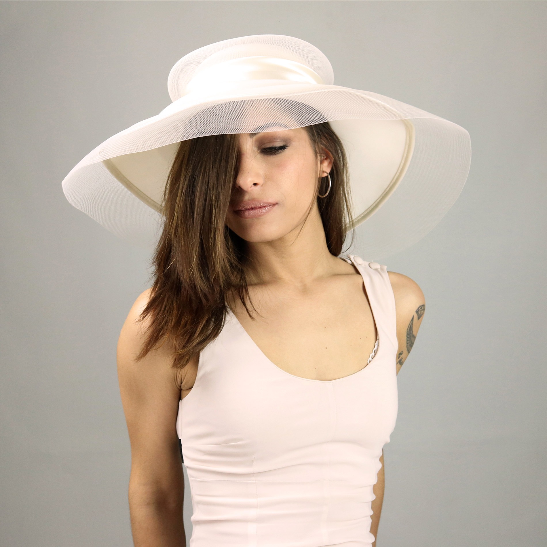 Wonderful white satin hat
